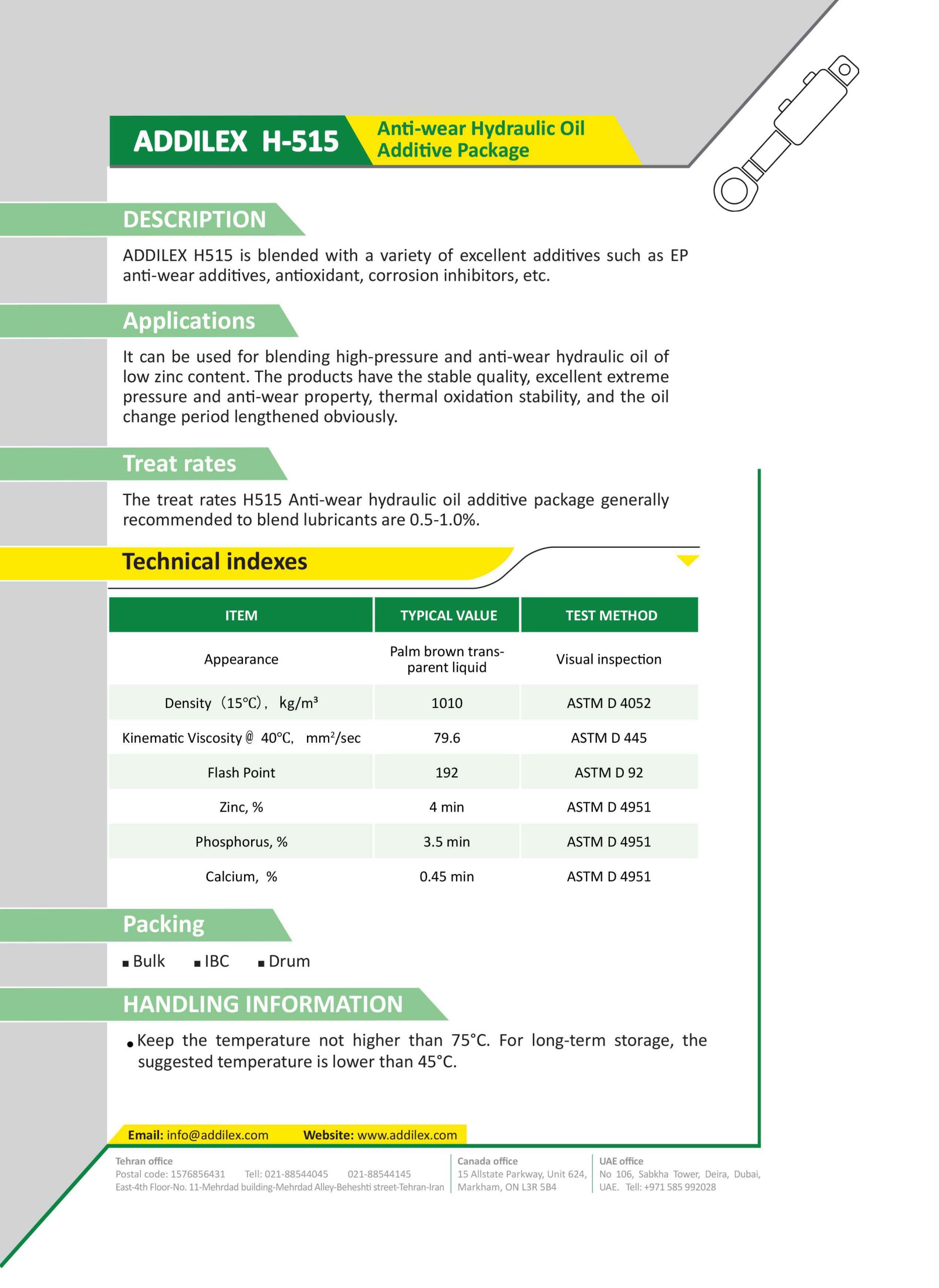 Addilex H 515 Anti-wear Hydraulic Oil Additive Package » ADDILEX